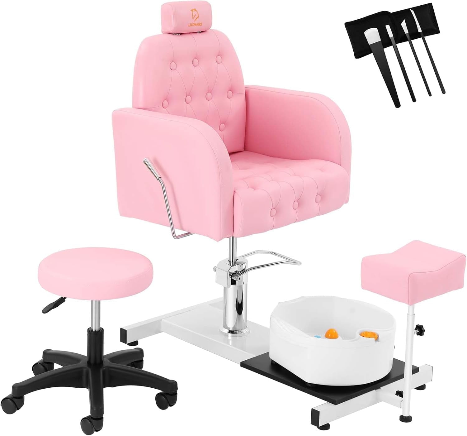 Reclining Pedicure Chair with Foot Massage Basin & Stool, Hydraulic ...