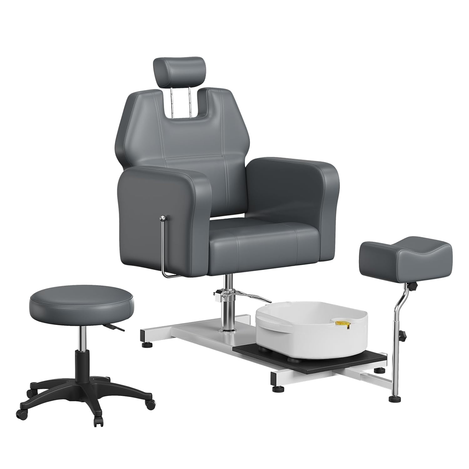 Reclining Pedicure Chair with Stool, Footrest & Massage Foot Basin ...