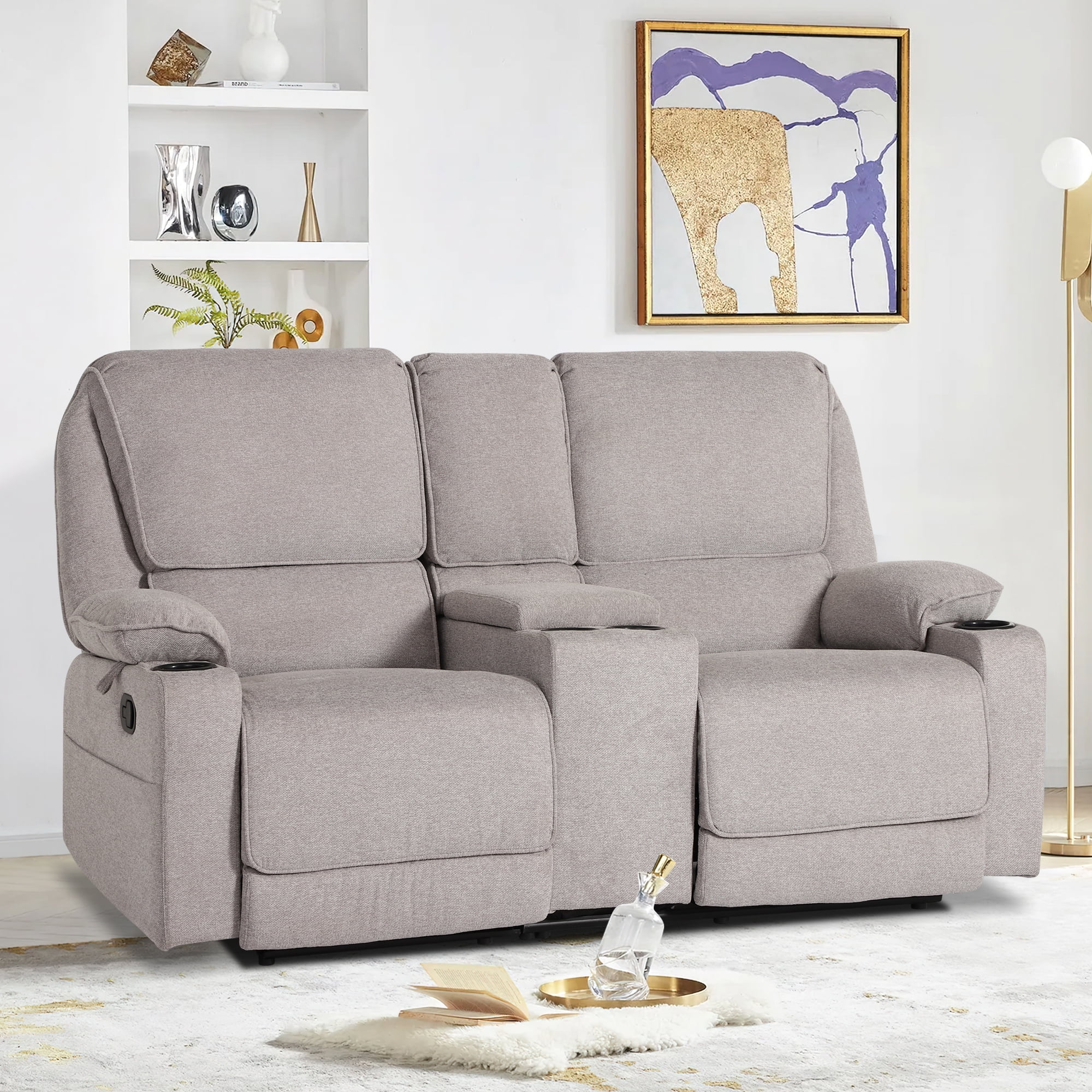 Loveseat with cup holder console store