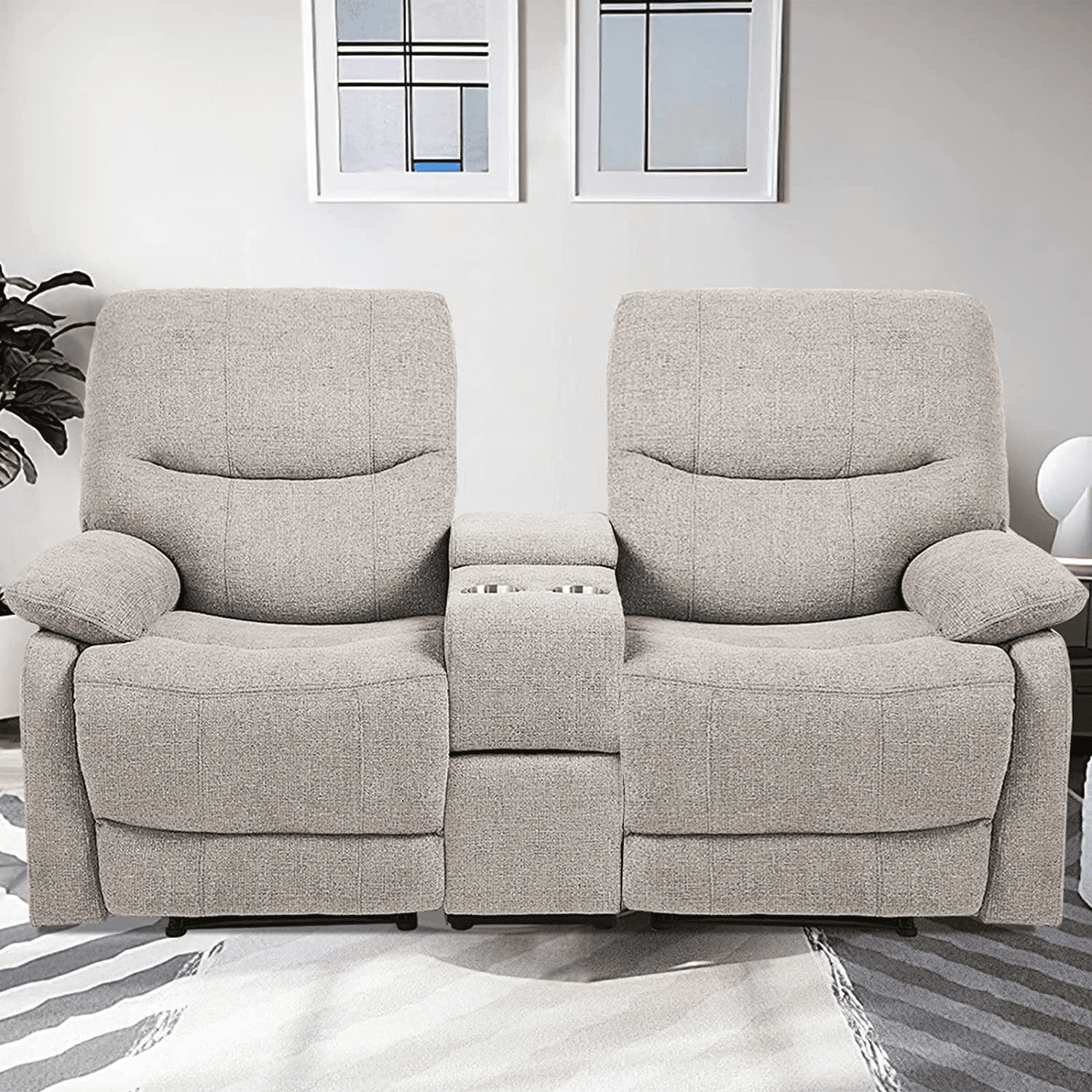 Reclining Sofa, Double Reclining Loveseat with Console, 2 Seater Sofa ...