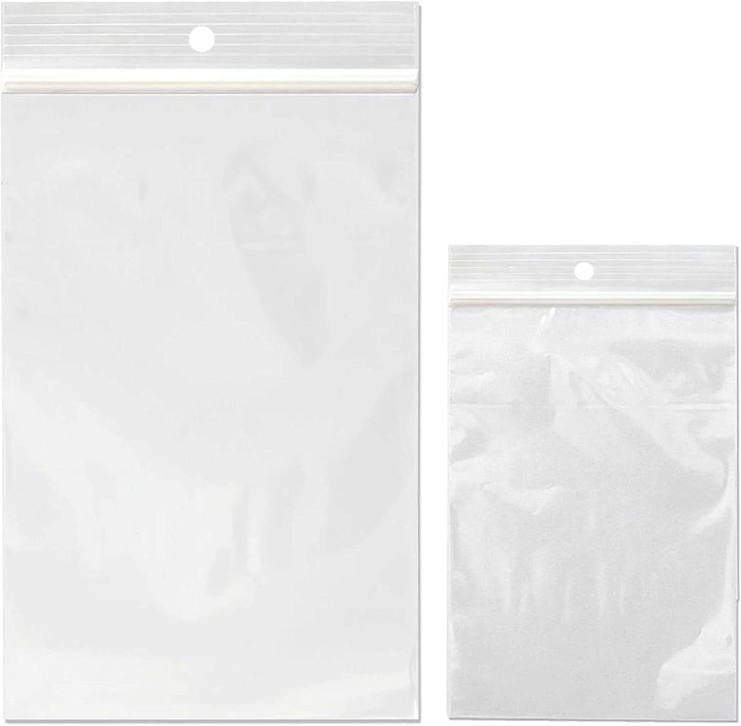 Reclosable Hang Hole Zip Poly Bags - 5x10 & (1000 Bags) 2Mil Clear ...