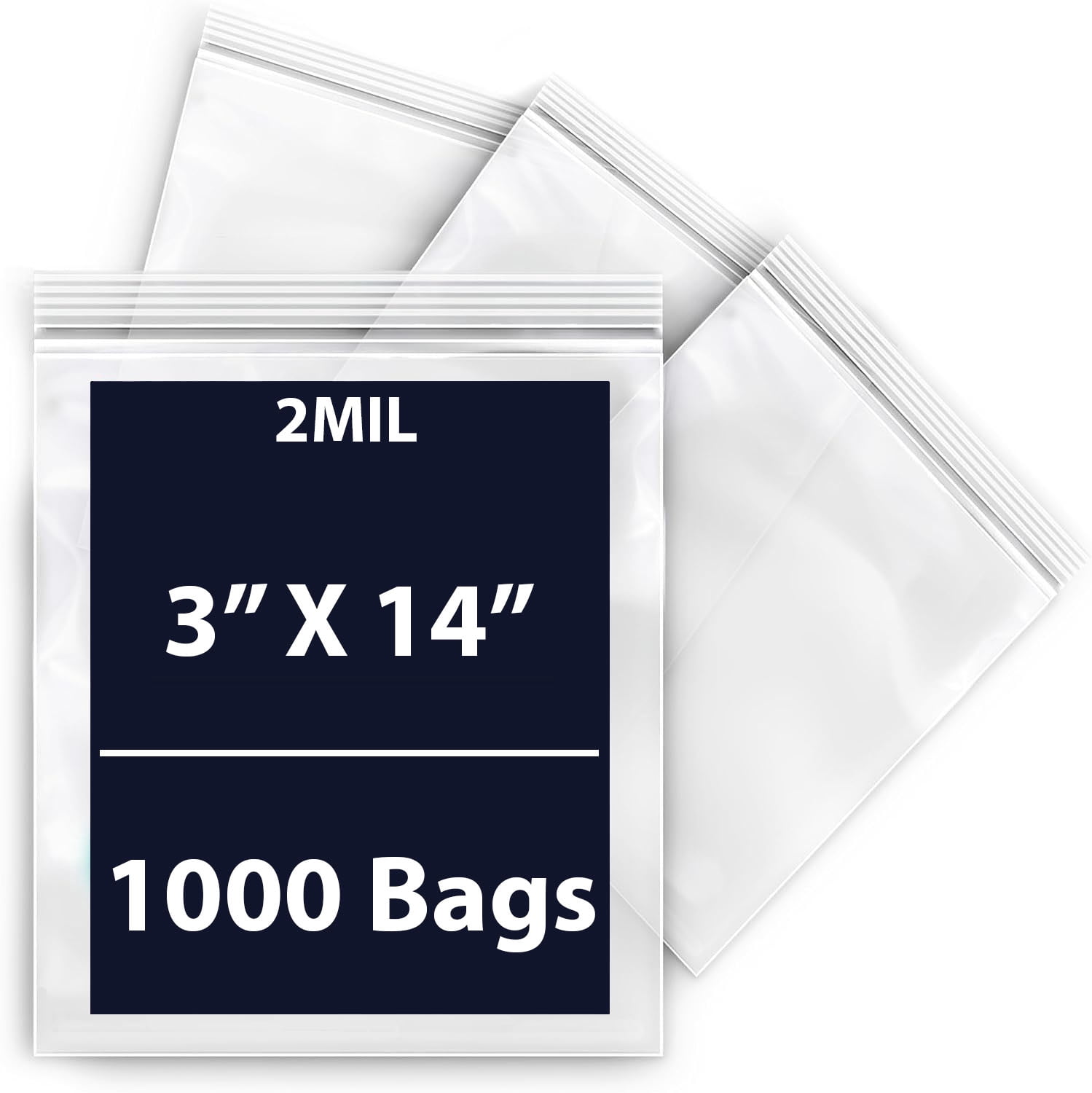 Reclosable Poly Bags 3x14 & (1000 Bags) - 2 Mil Clear Plastic with ...