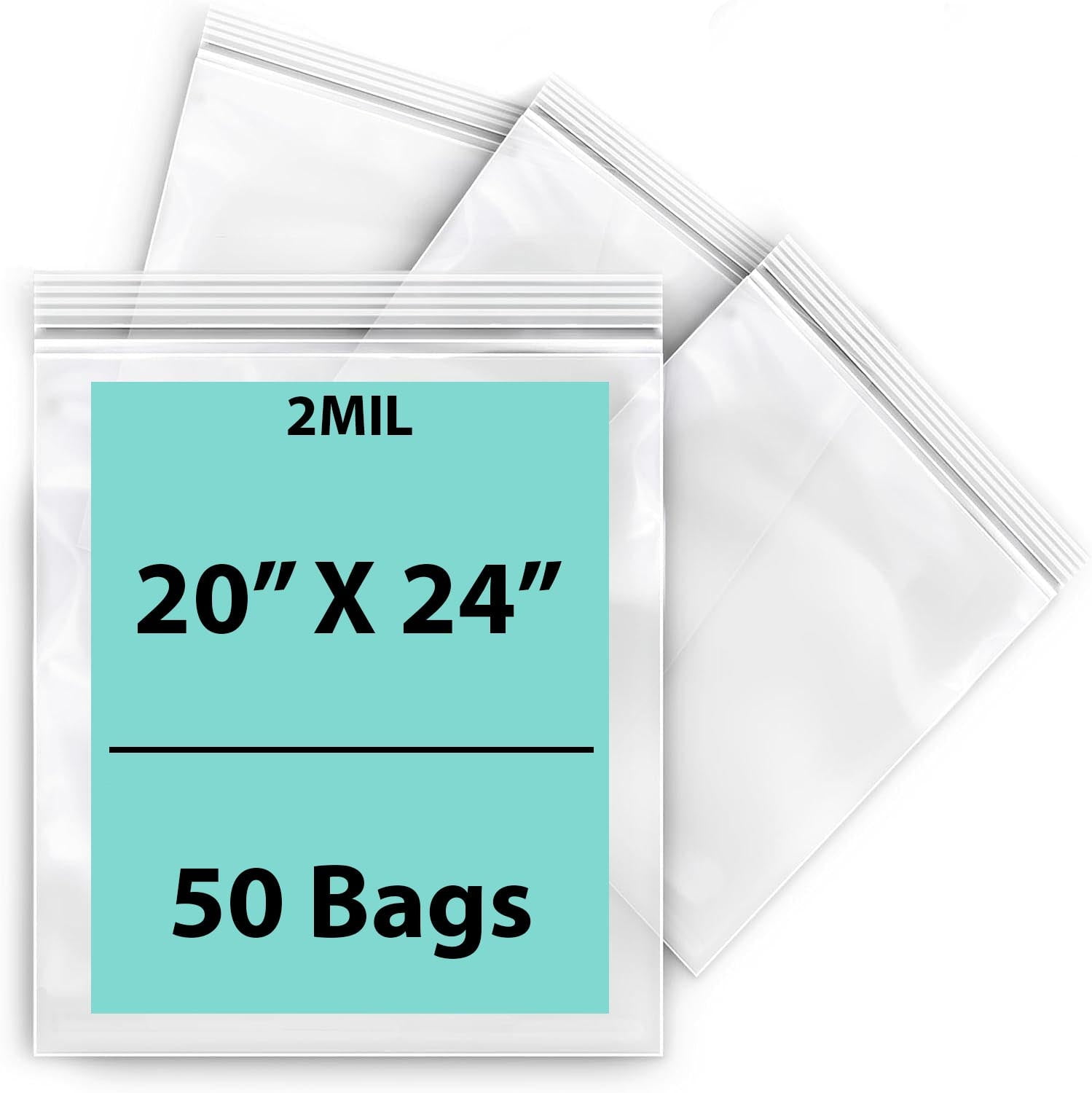 Reclosable Zip Poly Bags, 2Mil 20" X 24" & 50 Bags | LDPE Material ...