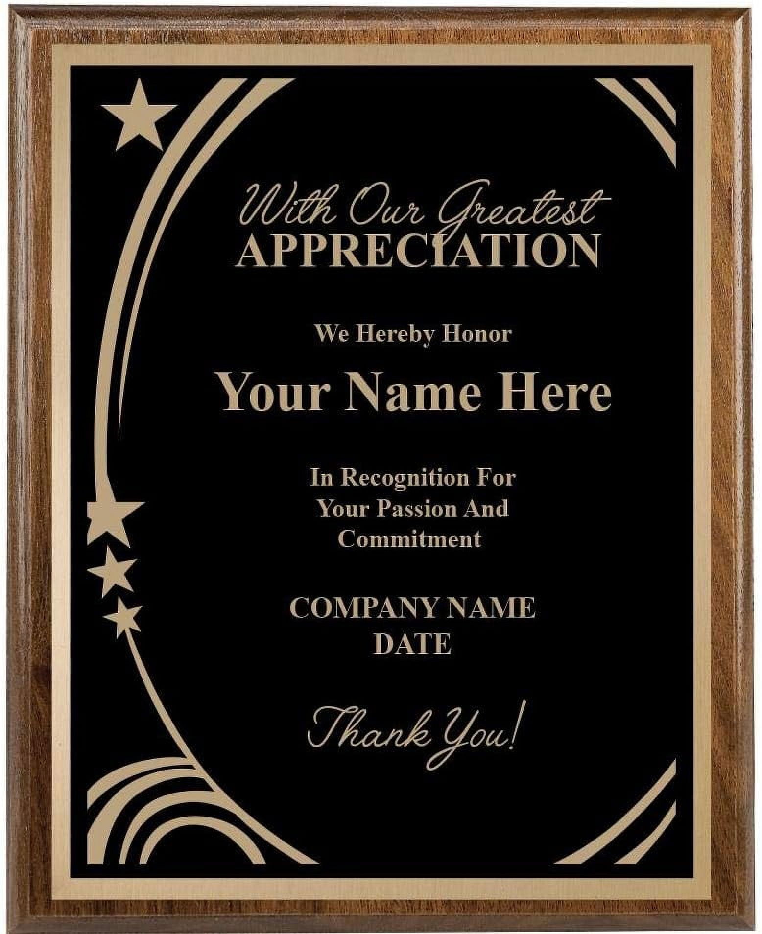 Recognition Plaque, 8x10 Custom Engraved with Our Greatest Appreciation ...