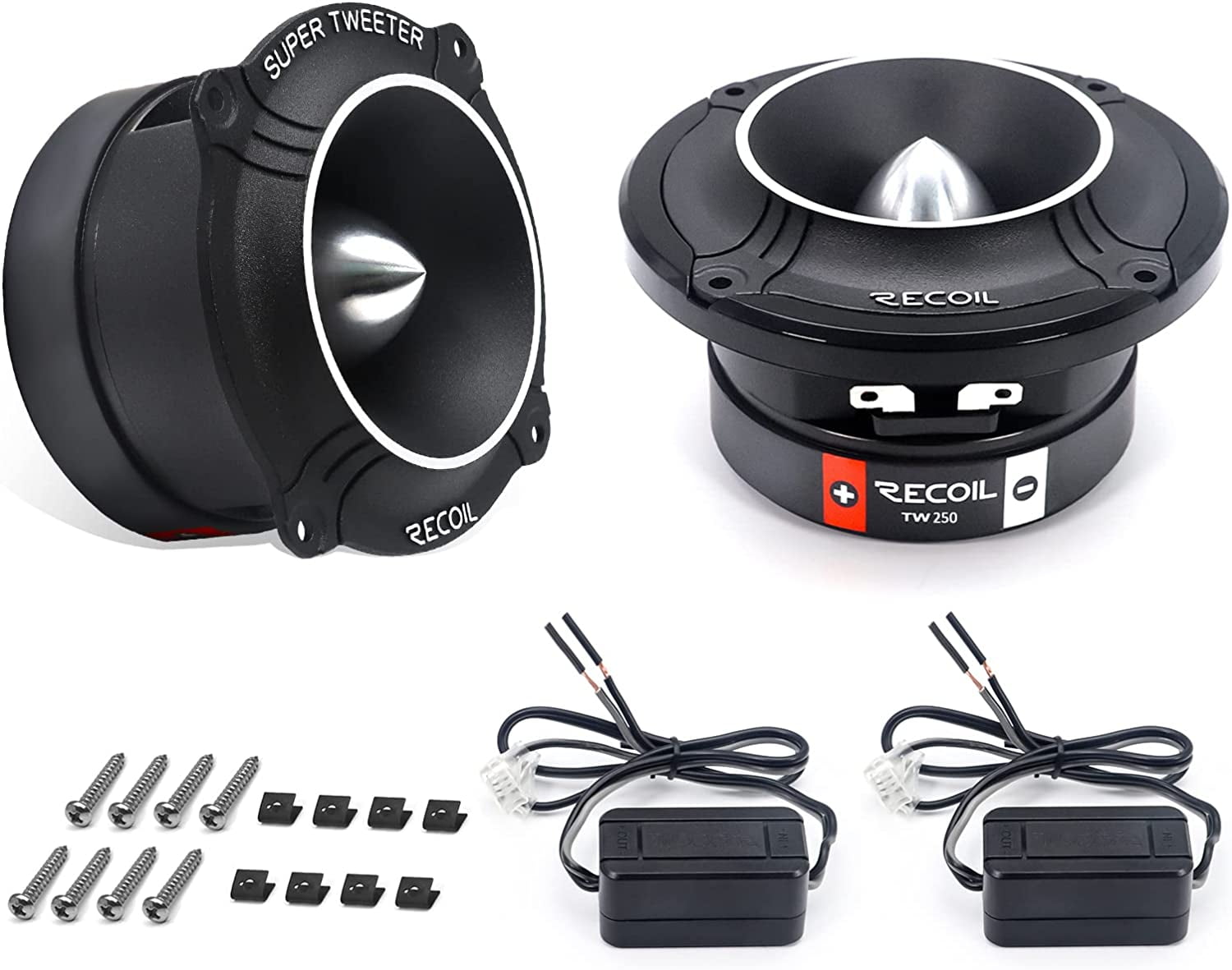 Recoil TW250 Bullet Super Tweeter, 1-Inch Coil, Aluminum Frame, 400W ...