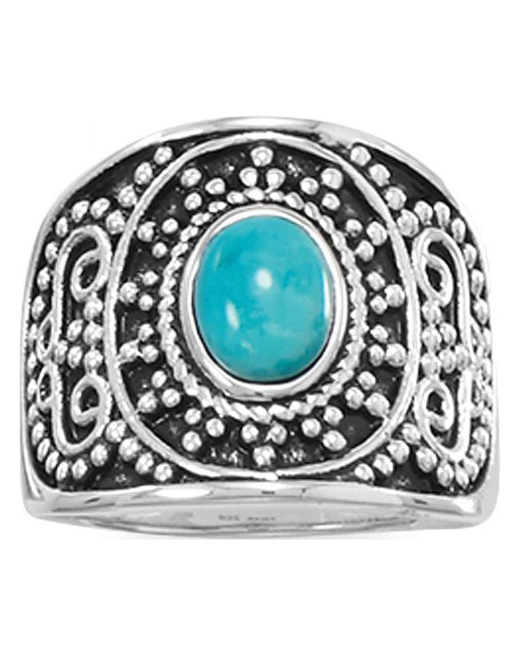 Reconstituted Turquoise Ring with Antiqued Bead Design Sterling Silver ...