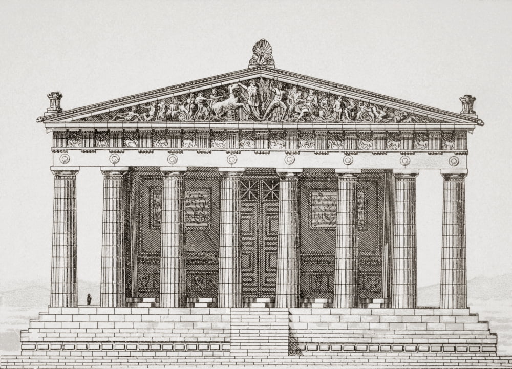 Reconstruction Drawing Of The Parthenon Temple In Athens, Greece. From ...