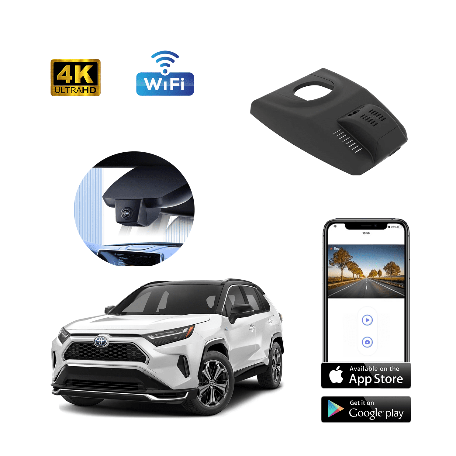 Record Eye Dash Cam Suitable For Toyota RAV4 2022 2023 2024，OEM Factory Look, UHD 2160P Video ...