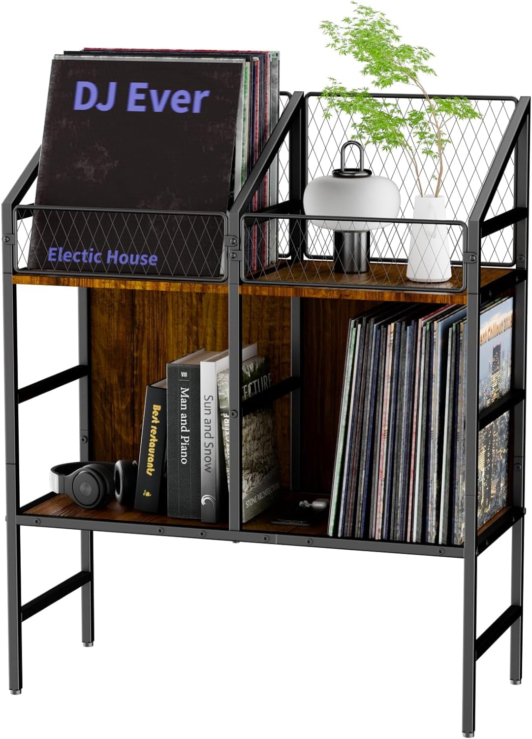 Record Holder Storage Rack,200 LP Wooden Record Display Table for ...
