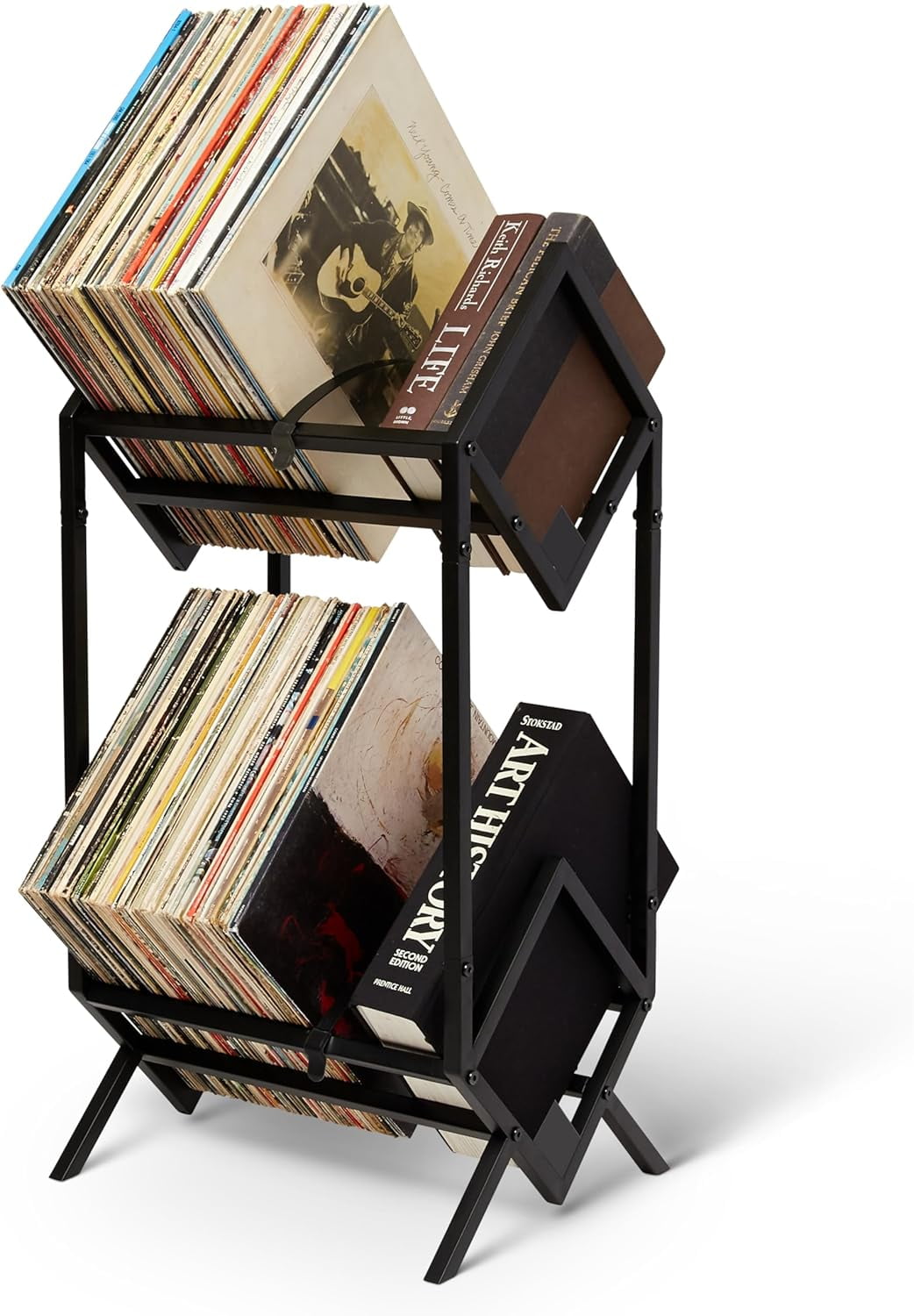 Record Holder - Vinyl Record Storage Rack 2 Tier - Matte Black Metal ...