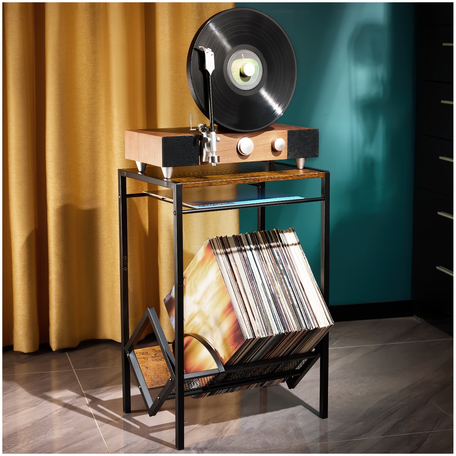 Record Player Holder With Vinyl Storage, Vinyl Organizer For 100 Lps ...