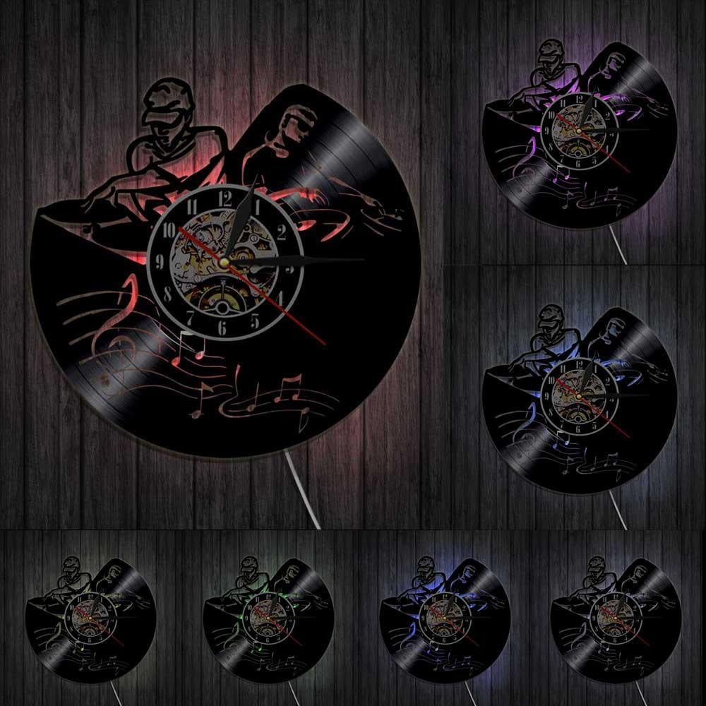 Record Player Mixer DJ Wall Clock Deejay Spinning Scratching Album Vinyl Record Wall Clock Music ...