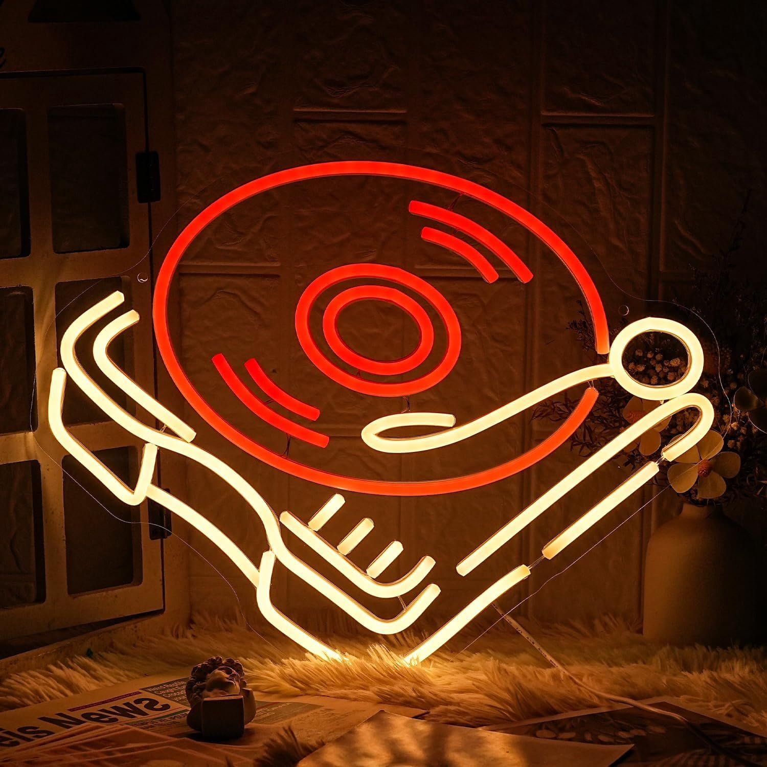 Record Player Neon Sign Retro Red Warm Music Record Neon Light Neon ...