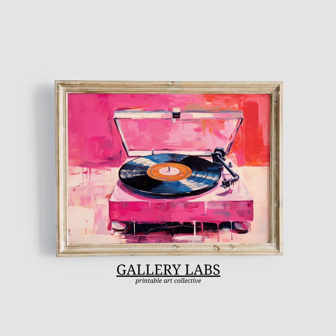 Record Player Painting Able Pink Preppy Dorm Decor Music Wall Art ...