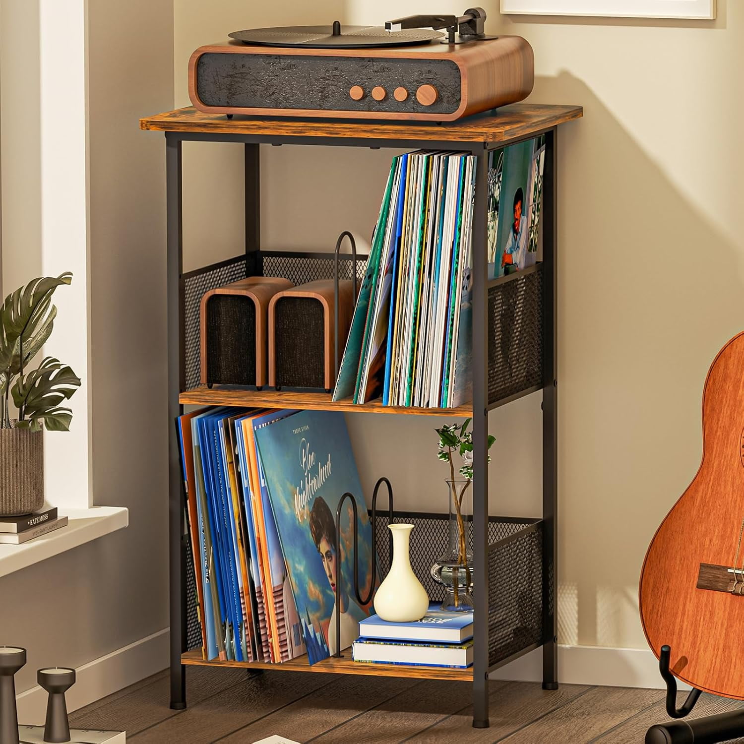 Record Player Stand Up to 200 Albums, Vinyl Storage Table with Extended ...