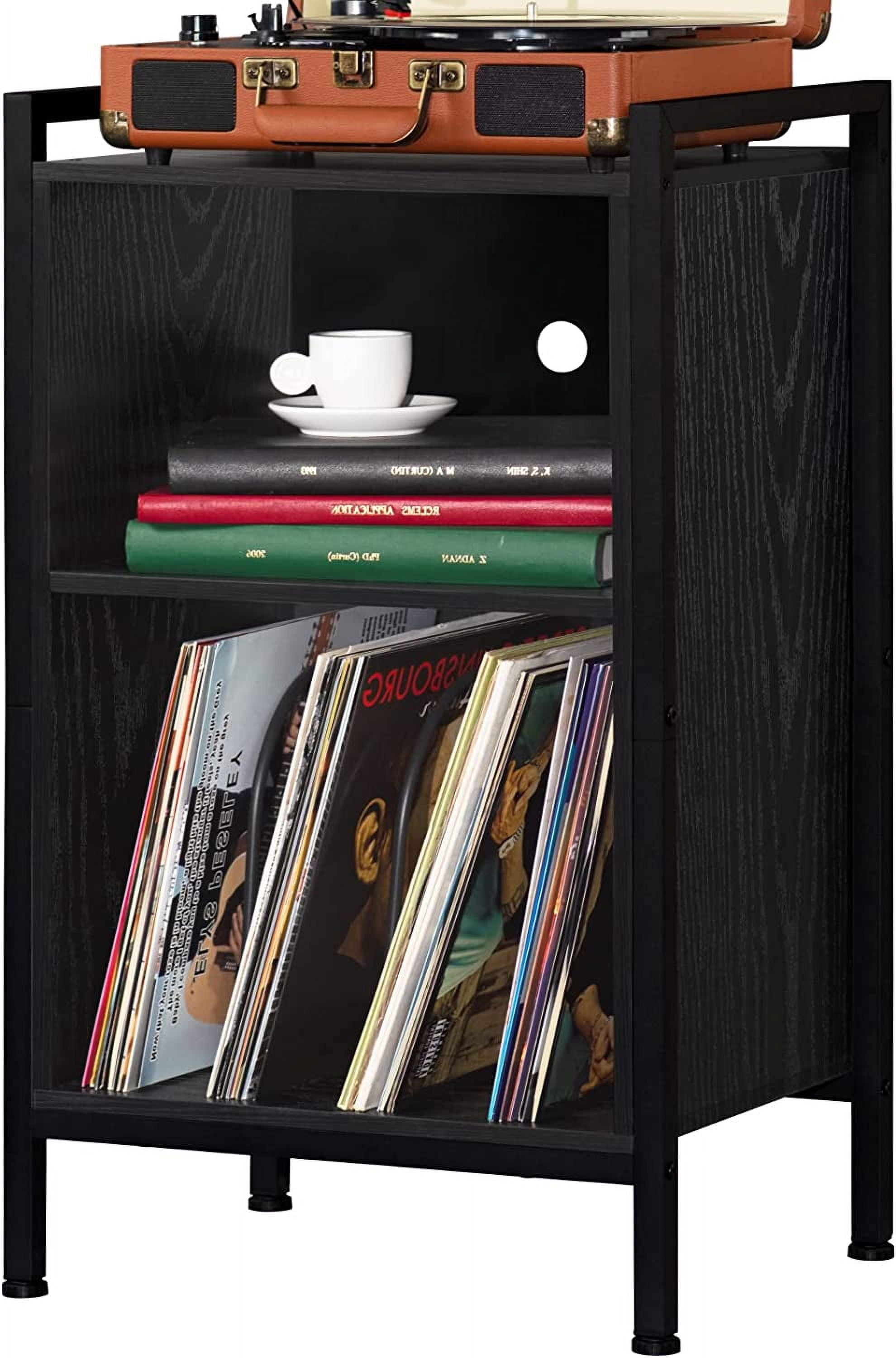 Record Player Stand, 3-Shelf Black Vinyl Record Holder with Storage ...