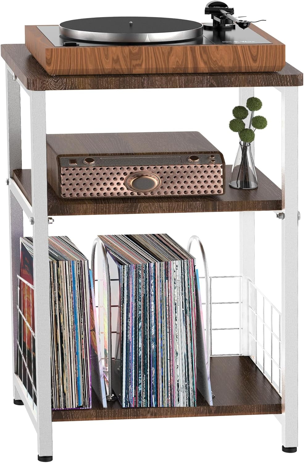 Record Player Stand, 3 Tier End Side Table with Vinyl Record Storage ...