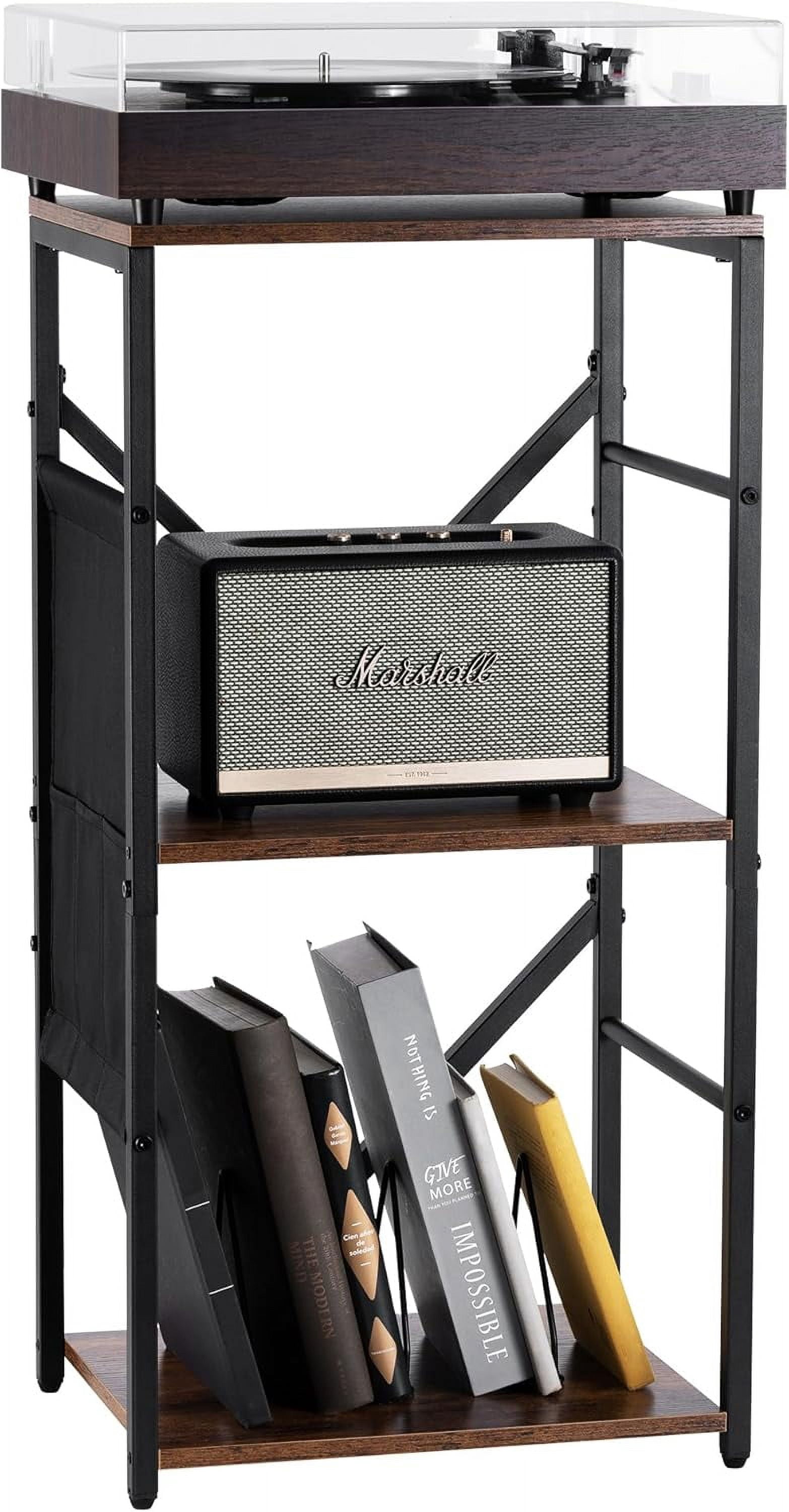 Record Player Stand, 3-Tier End Table with Side Pockets, Vinyl Record ...