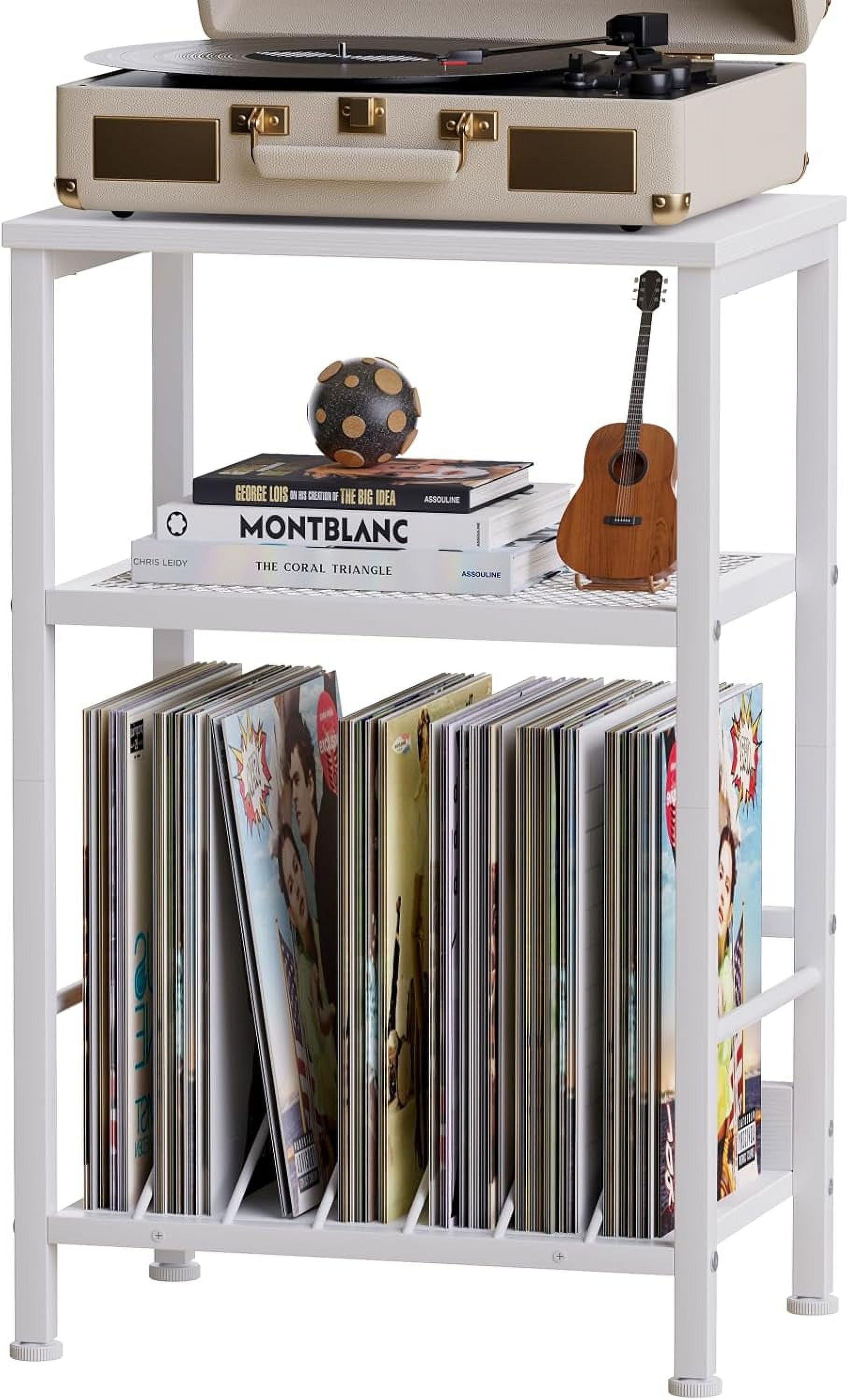 3 Tier End Table, Record Player Stand with Storage Shelves, Vinyl ...