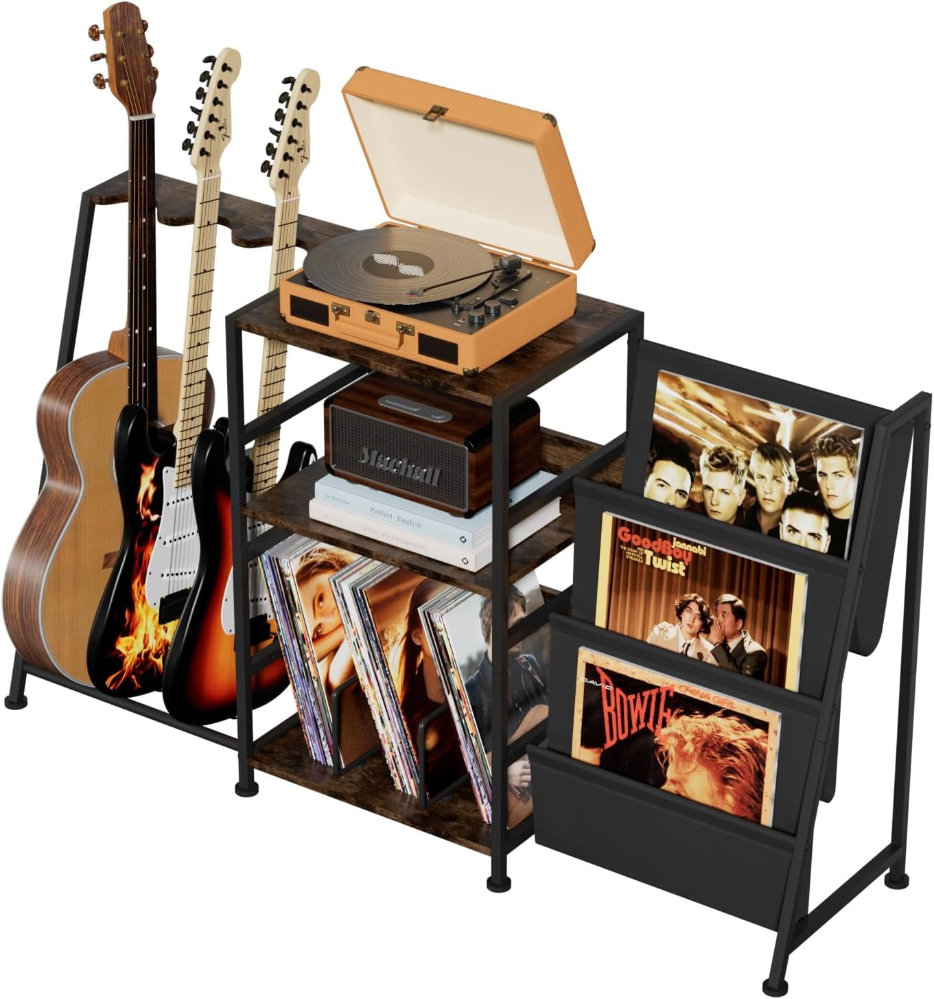 Record Player Stand, 3 Tier Guitar Stand for Acoustic, Electric Guitar ...