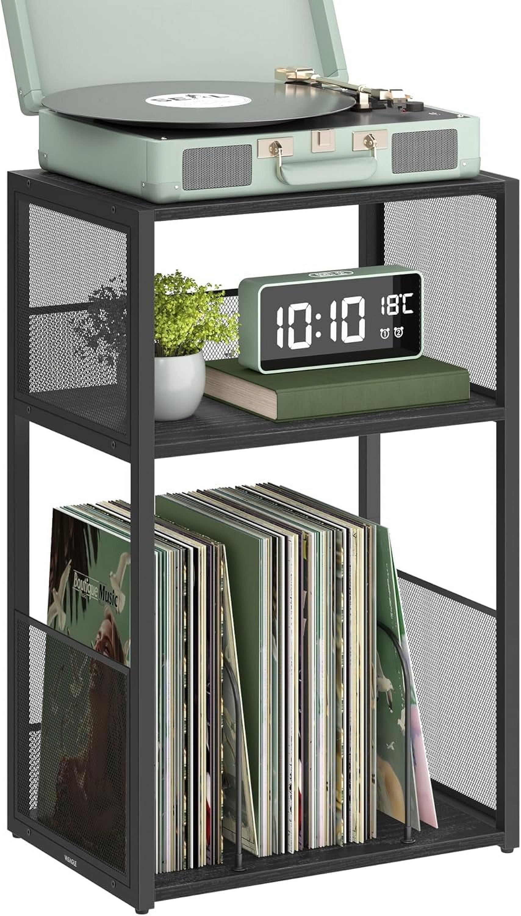 Record Player Stand, 3-Tier Side Table, Vinyl Record Storage up to 100 ...