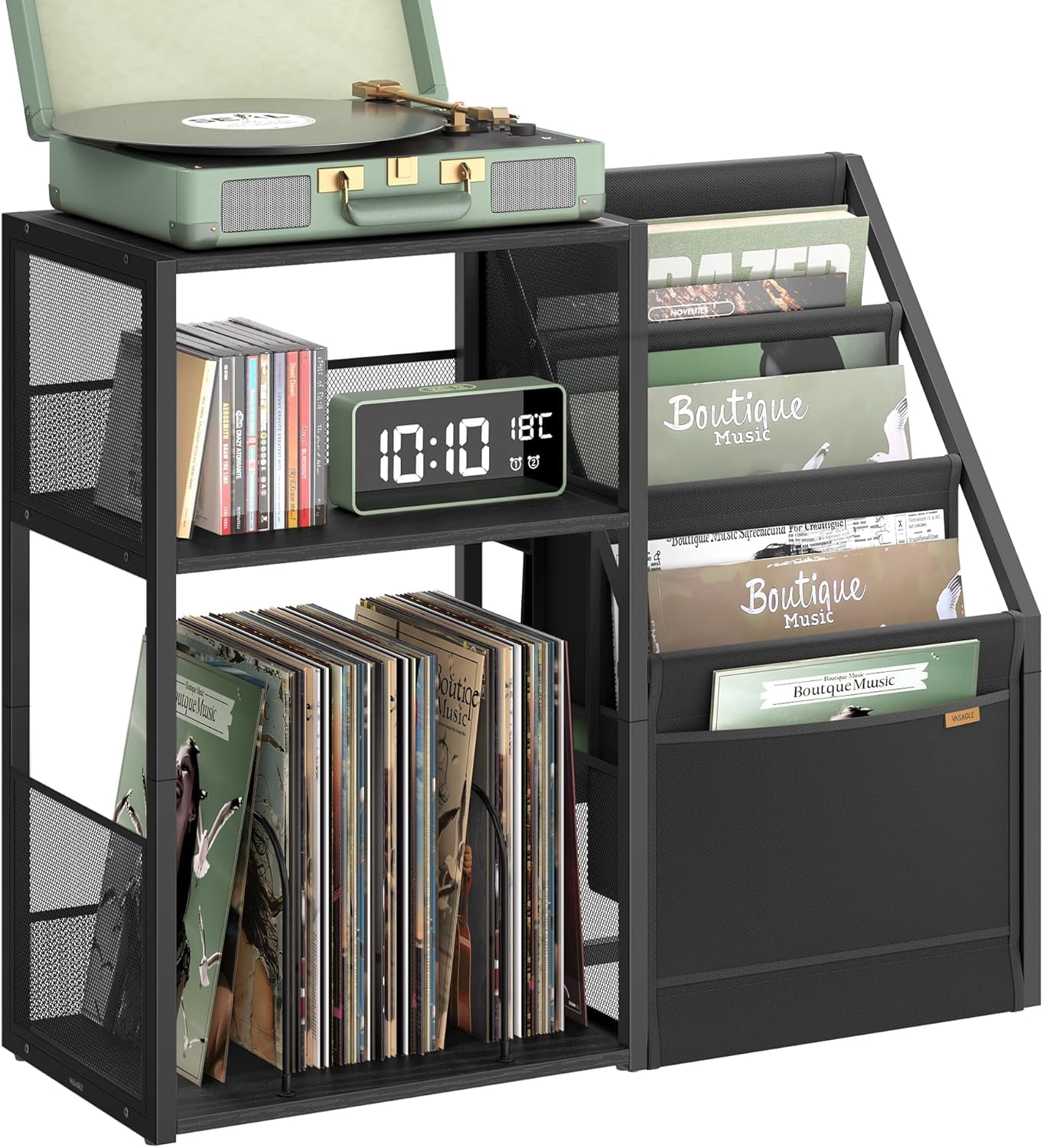 Record Player Stand, 3-Tier Side Table, Vinyl Record Storage up to 100 ...