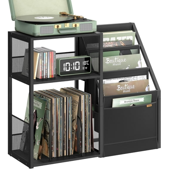 Record Player Stand with Charging Station, Turntable Stand with Storage ...