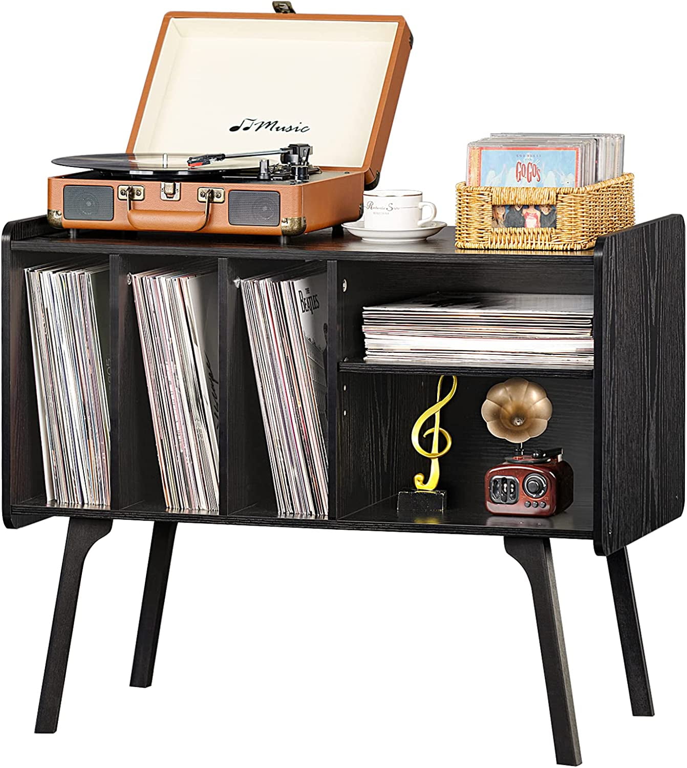 Record Player Stand with 4 Cabinet Holds Up to 220 Albums, Large ...