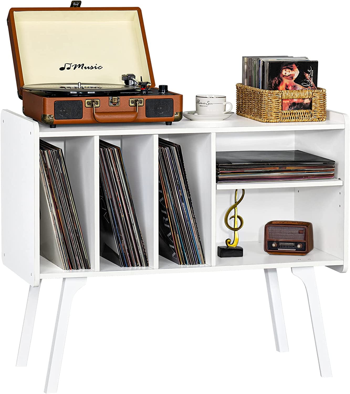 Record Player Stand with 4 Cabinet Holds Up to 220 Albums, Large ...