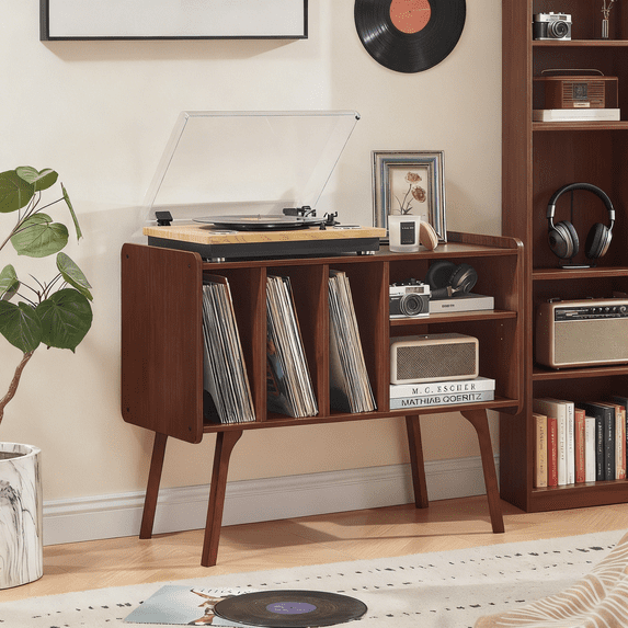 Record Player Stand with 4 Cabinets Holds Up to 220 Albums, Large ...