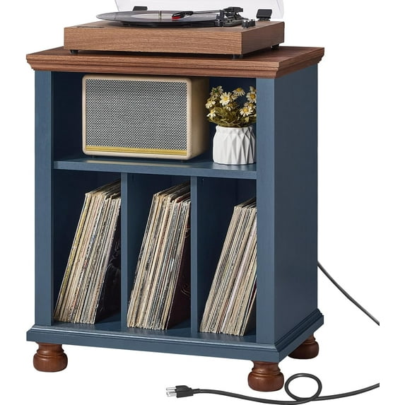 Record Player Stand with Charging Station Up to 200 Albums, 24" Wide ...