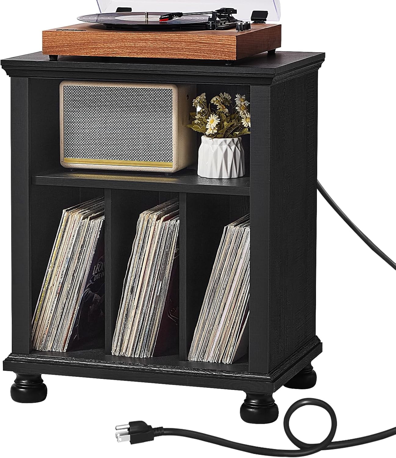 Record Player Stand with Charging Station Up to 200 Albums, 24" Wide ...