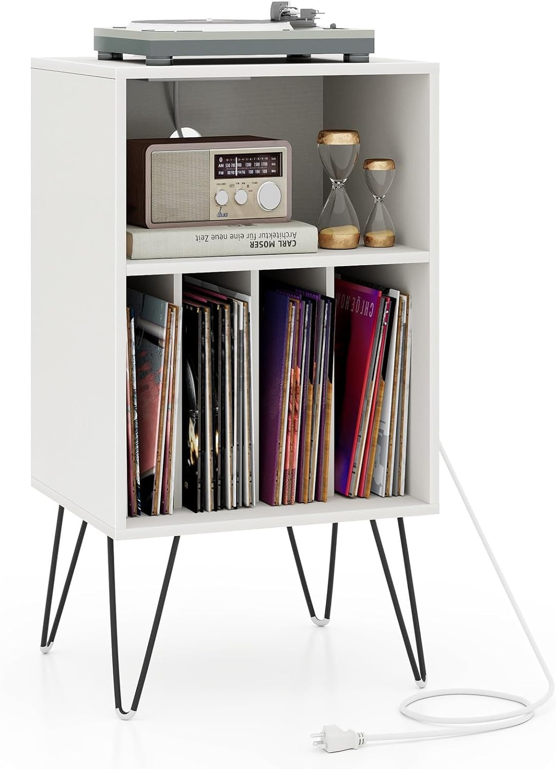 Record Player Stand with Charging Station Turntable Cabinet with Record ...