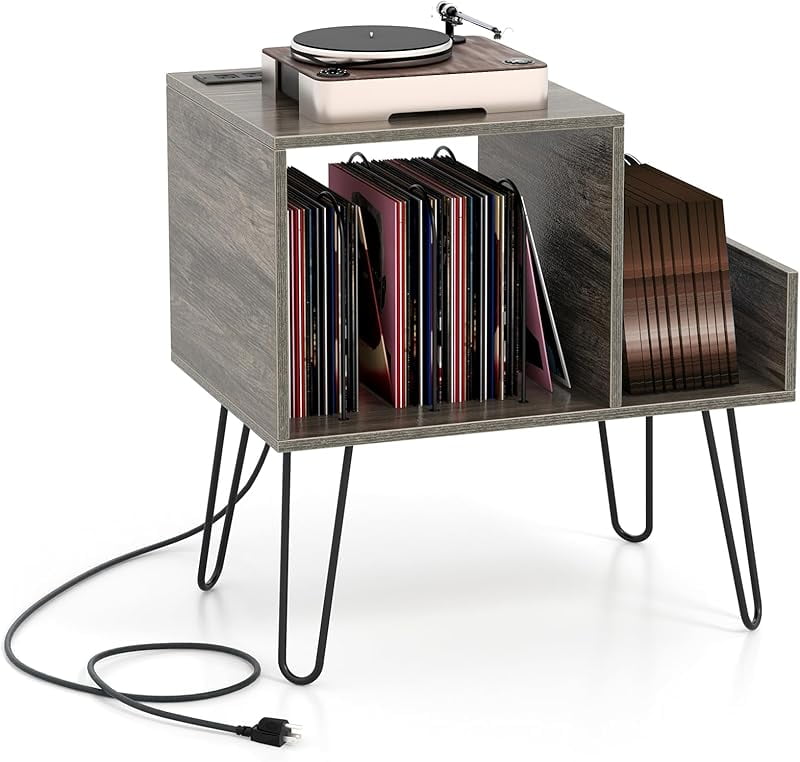 Record Player Stand with Charging Station, Turntable Stand with Vinyl ...