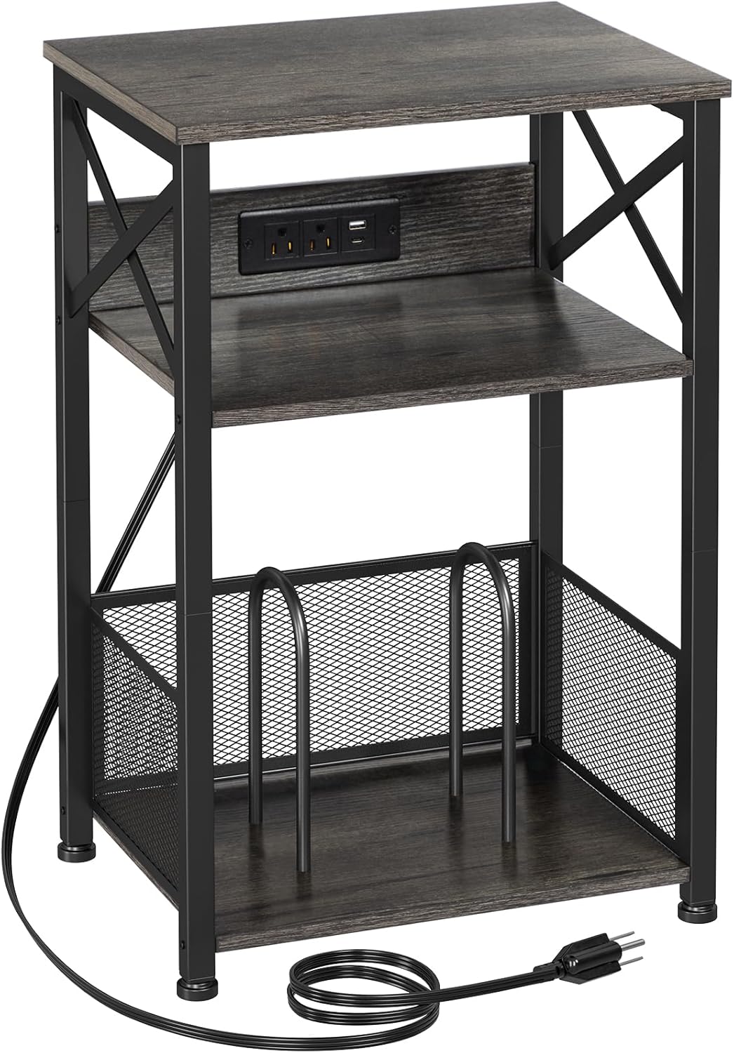 Record Player Stand with Charging Station, Turntable Stand with Storage ...