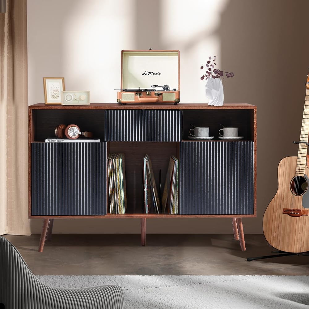 Record Player Stand Double Wide Turntable Stand with Record Storage ...