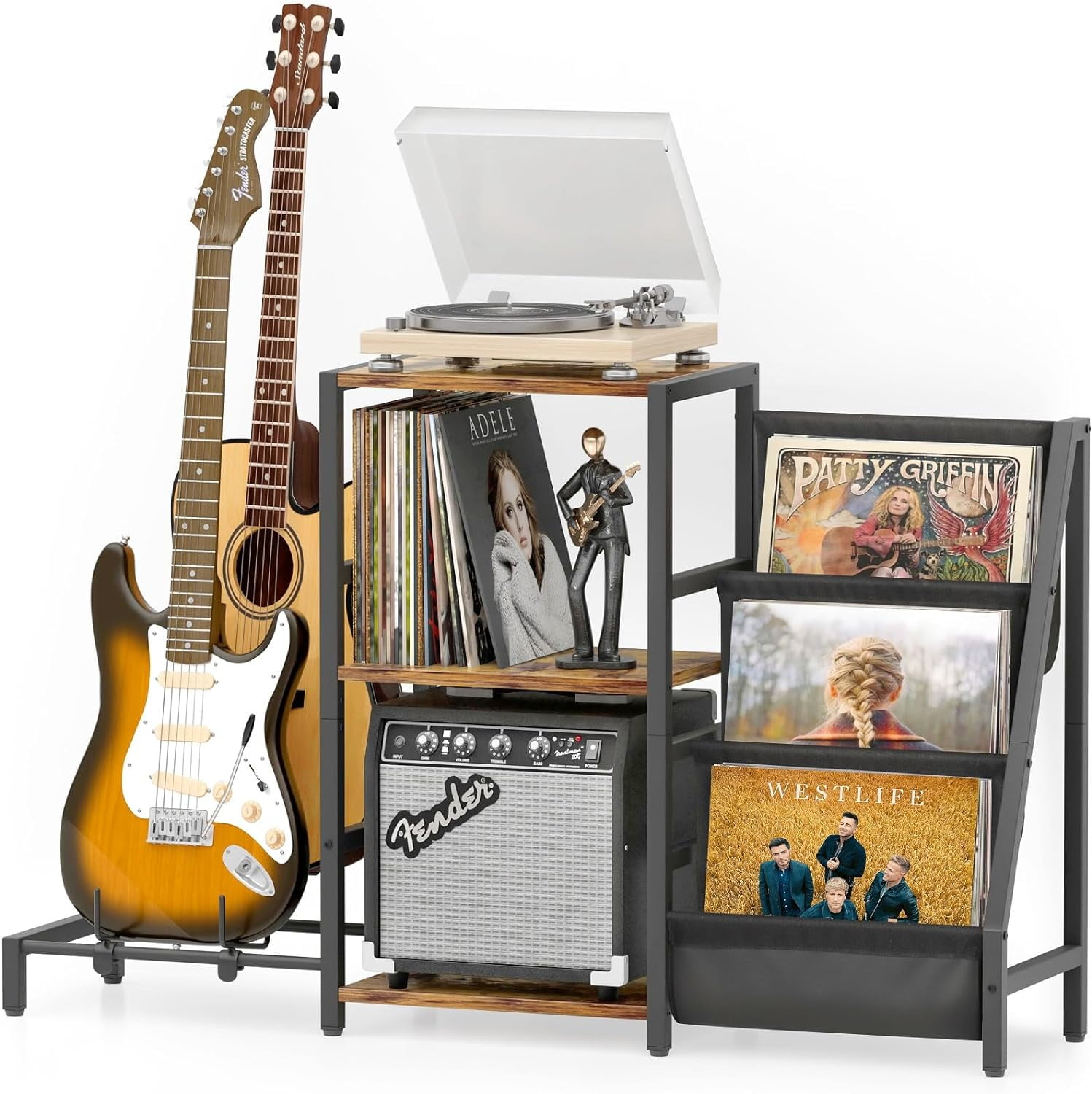 Record Player Stand, Guitar Stand for Acoustic, Electric Guitar, Bass ...