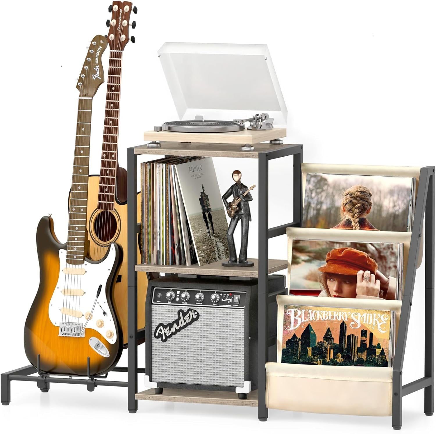 Record Player Stand, Guitar Stand for Acoustic, Electric Guitar, Bass ...