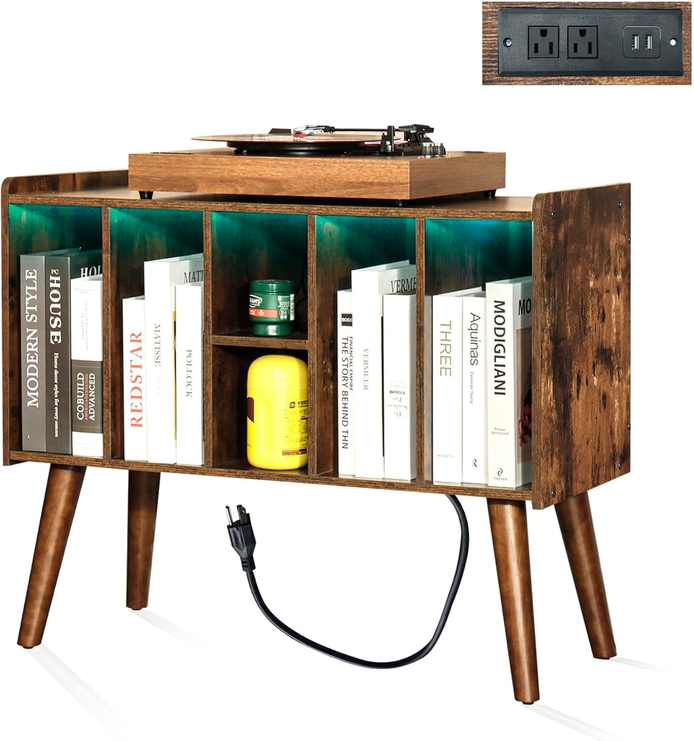 Record Player Stand with LED Light - Large Turntable Stand with Vinyl ...
