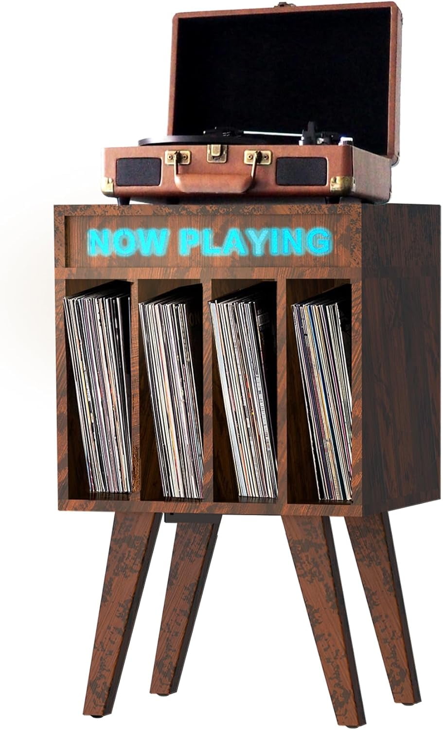 Record Player Stand with LED Light, Now Playing Record Player Table ...