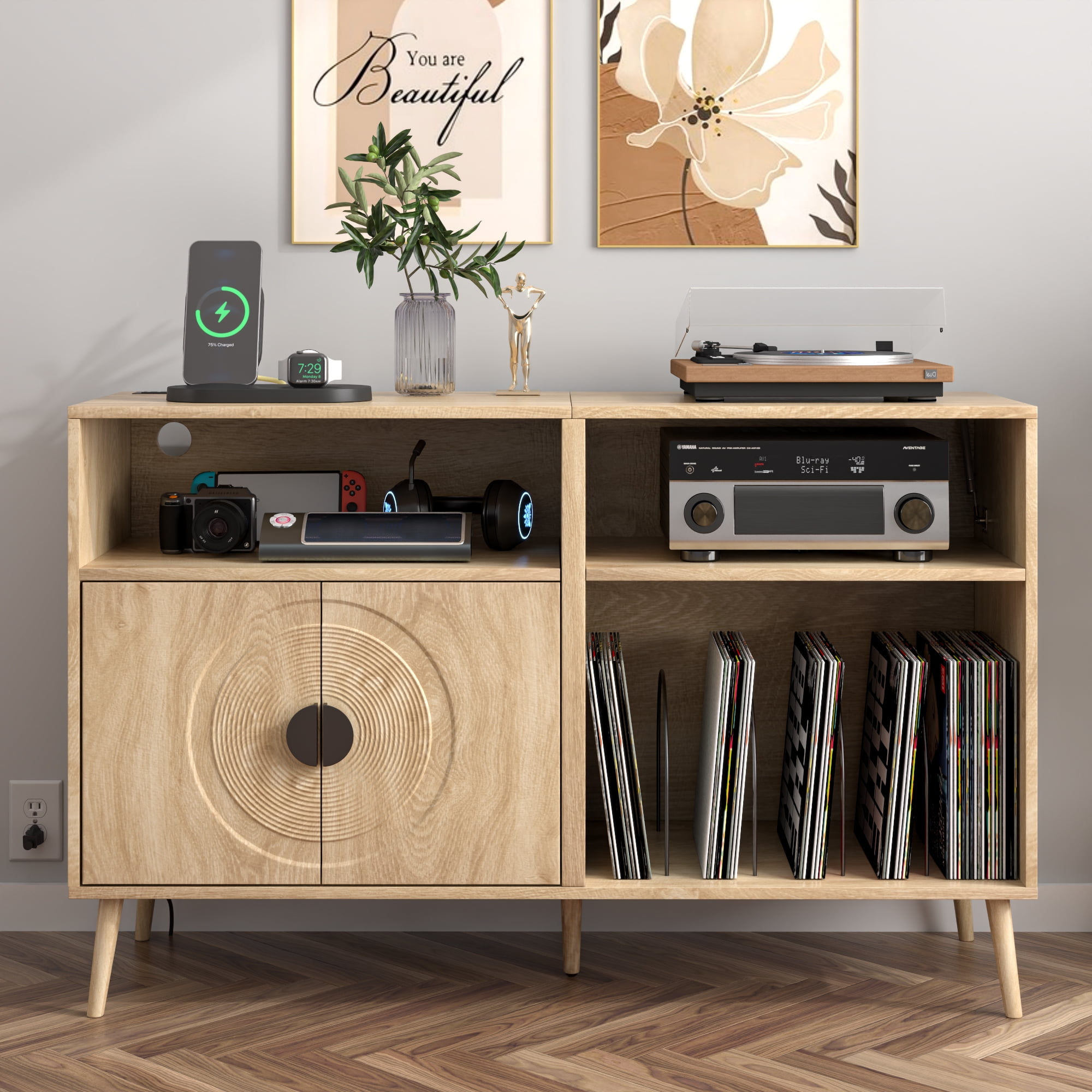 Record Player Stand, Large Record Player Table Holds Up to 350 Albums ...