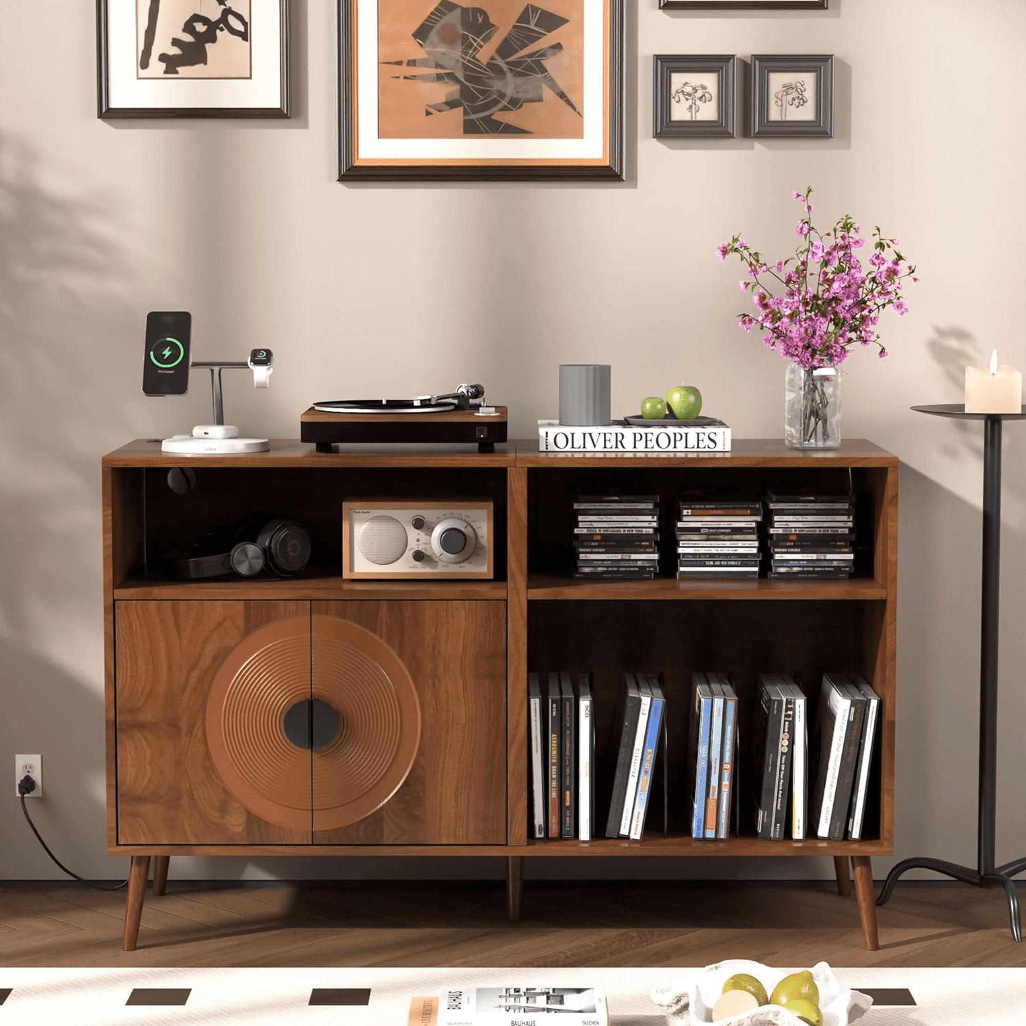 Record Player Stand, Large Turntables Stand with Vinyl Record Storage ...