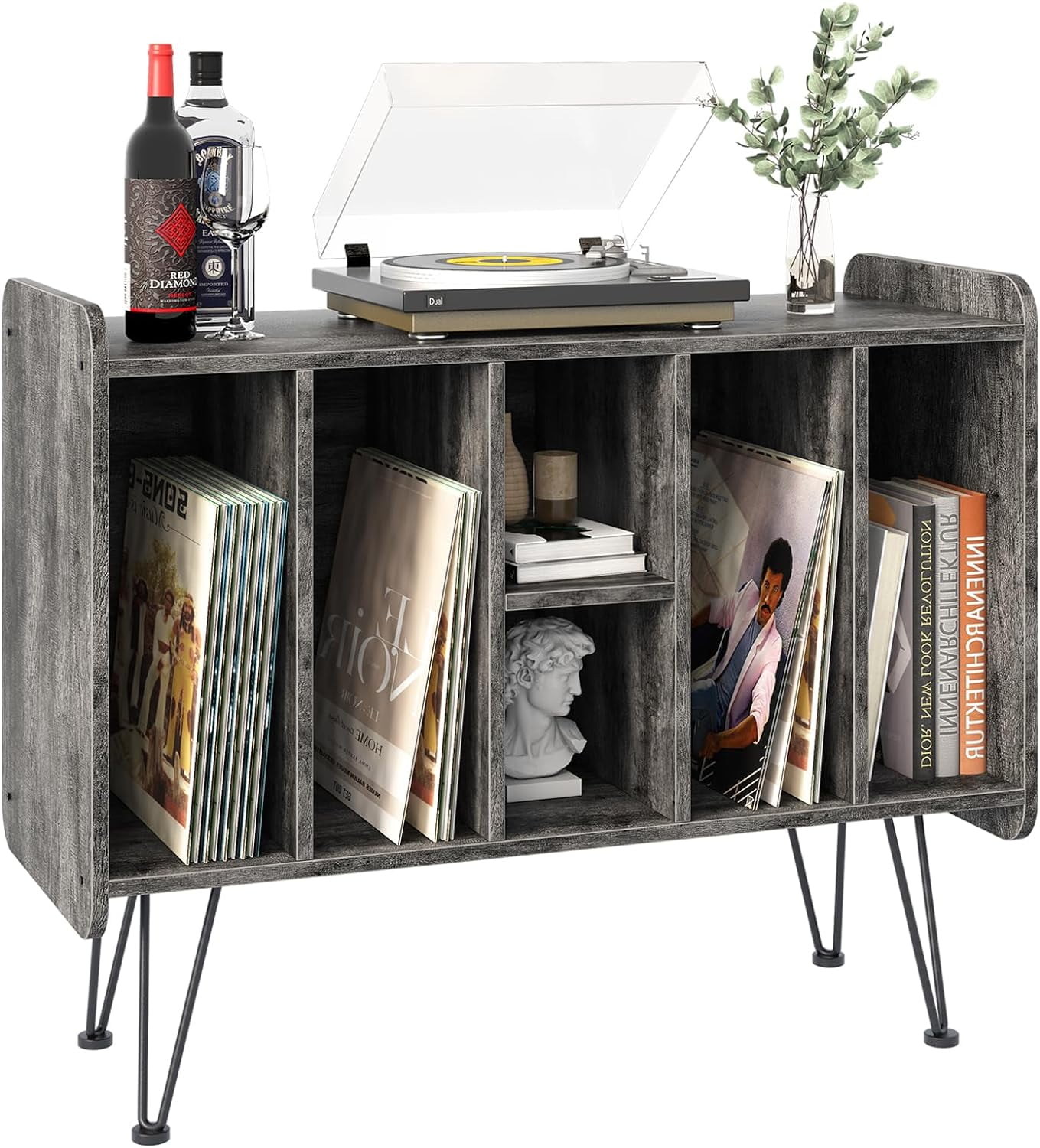 Record Player Stand,Large Vinyl Record Storage,Holds Albums，Brown Vinyl ...