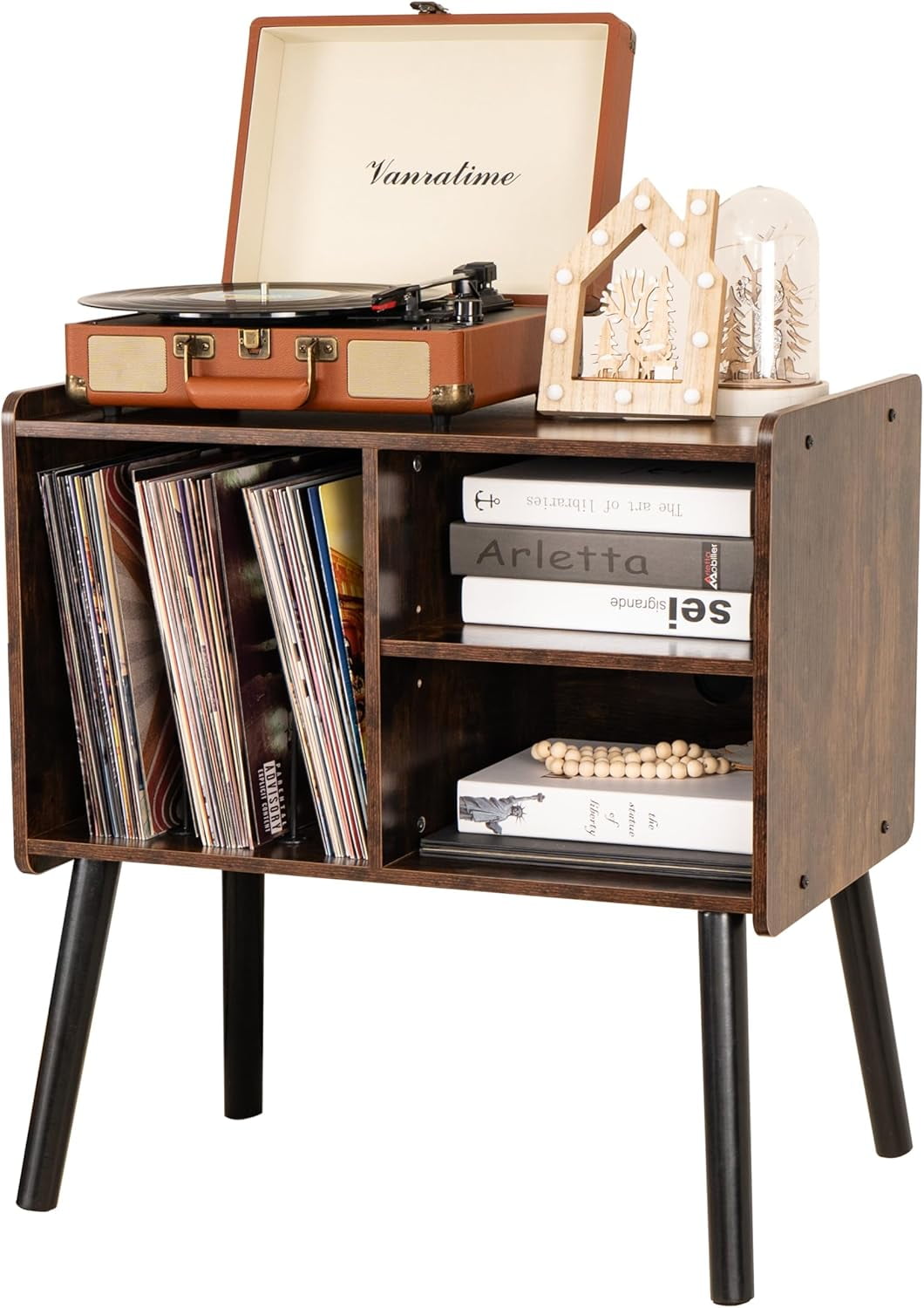 Record Player Stand, Mid-Century Record Player Table with Storage Hold ...