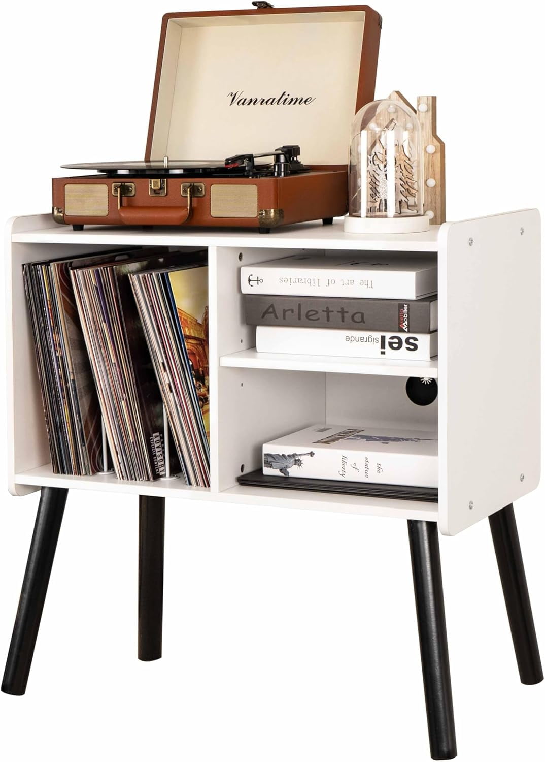 Record Player Stand, Mid-Century Record Player Table with Storage Hold ...