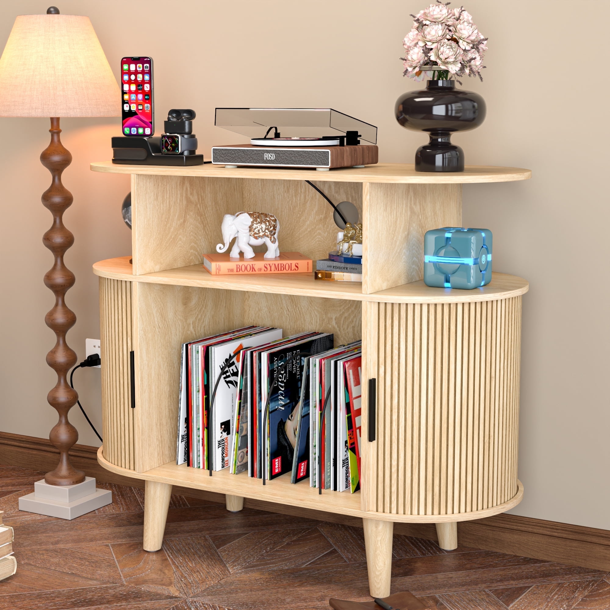 Record Player Stand, Mid-Century Turntable Stand with Vinyl Storage ...