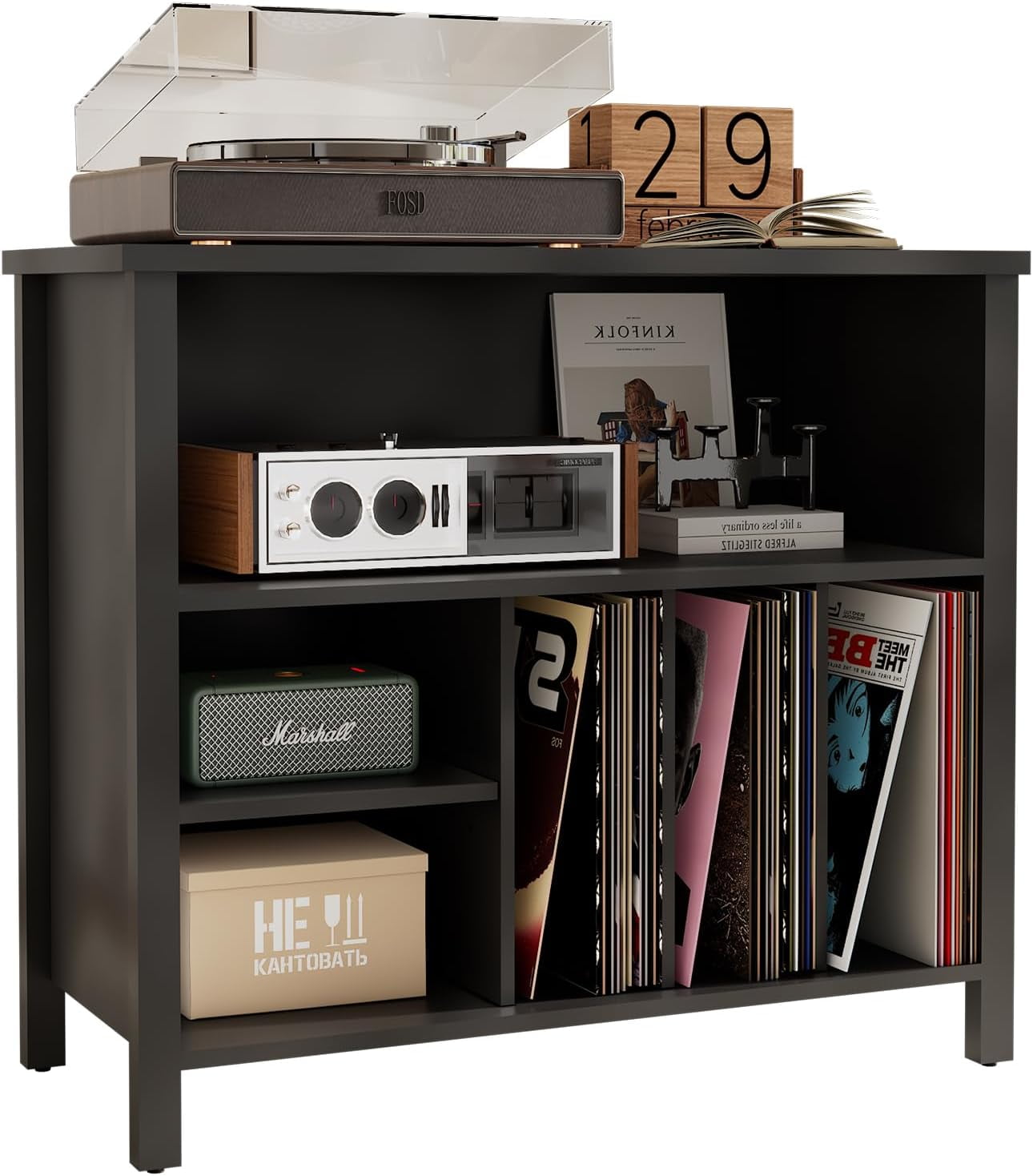 Record Player Stand, Mid-Century Vinyl Record Storage Cabinet, 3-Tier ...