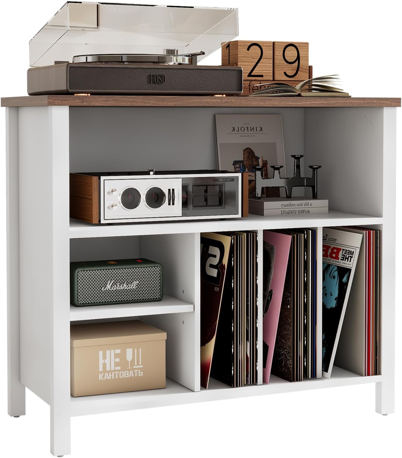 Record Player Stand, Mid-Century Vinyl Record Storage Cabinet, 3-Tier ...