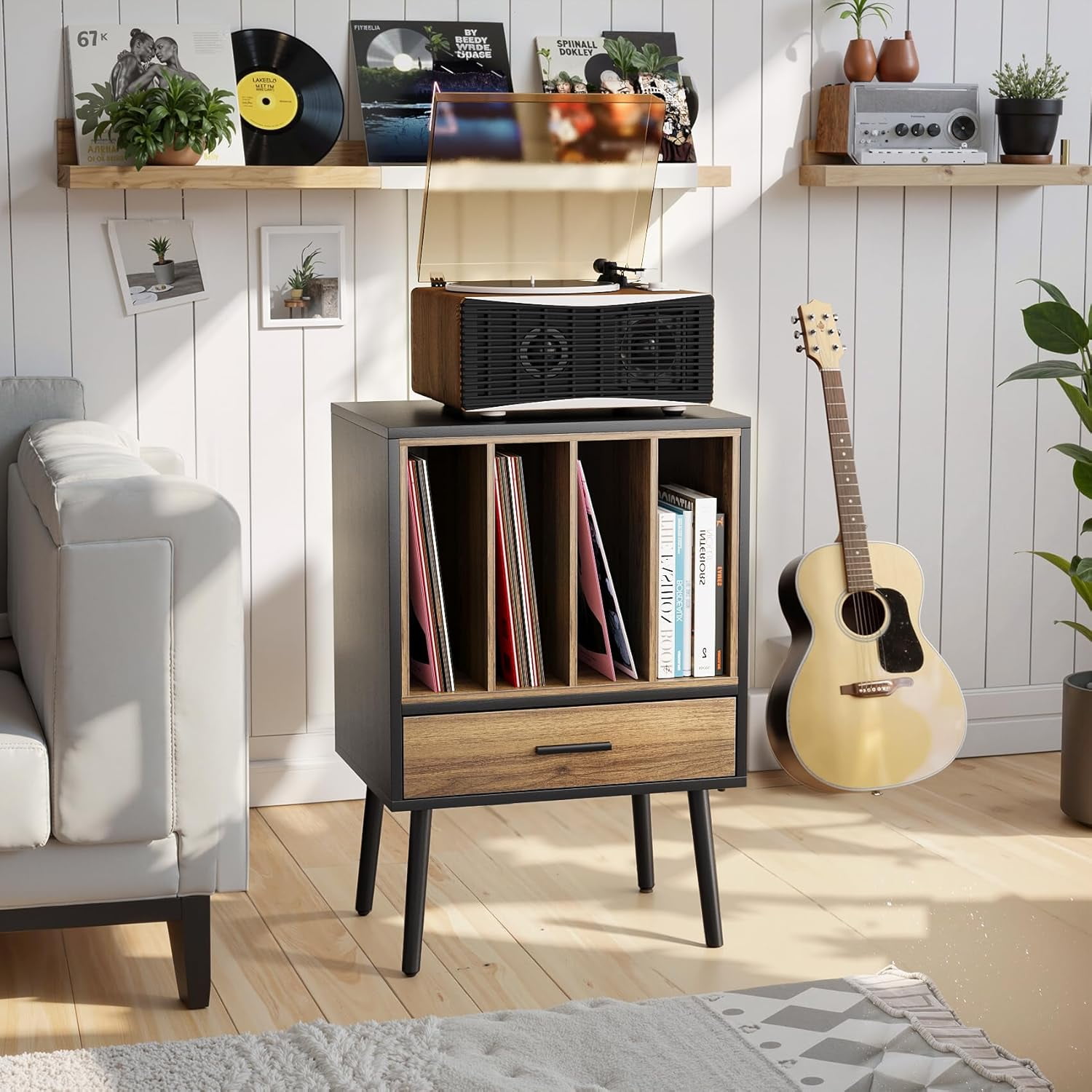 Record Player Stand with Nesting Vinyl Storage Crate, Mid-Century ...