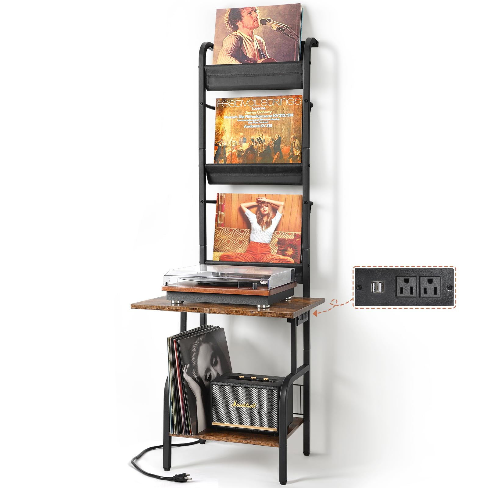 Record Player Stand with Power Outlet, Record Player Table with Vinyl ...